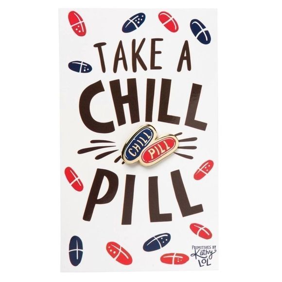 Primitives by Kathy | Jewelry | Take Achill Pill In Blue Red Gold Enamel Pin | Poshmark